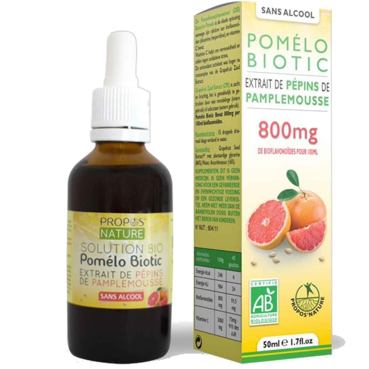 Solution bio pomélo biotic pamplemousse Bio sans alcool Propos' Nature - 50 mL